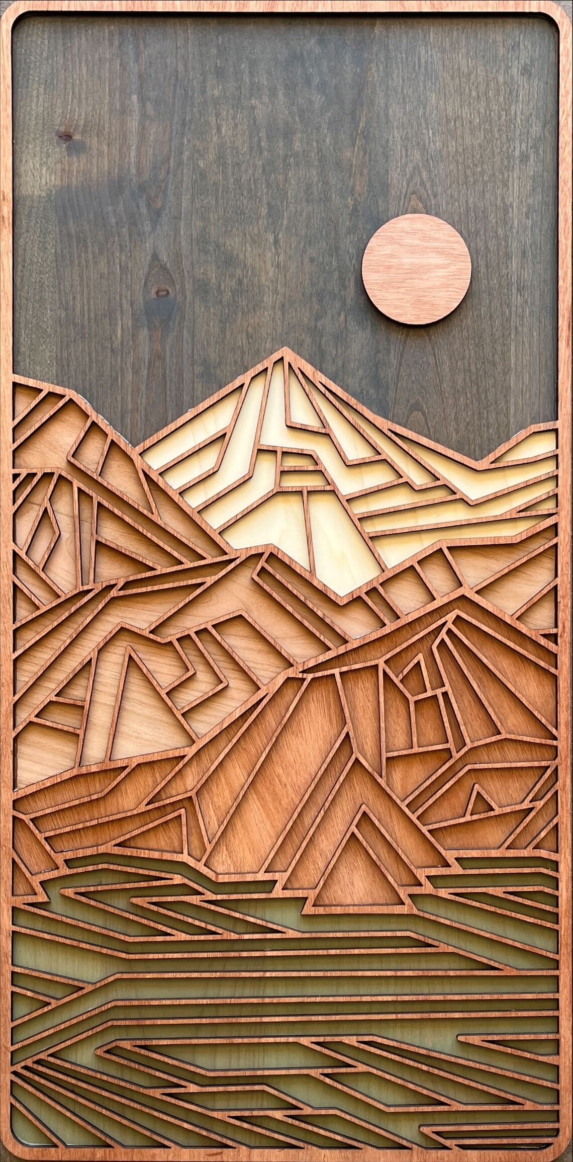 Large Geometric 2 Panel Mountain Scene Wood Wall Art Modern - Etsy
