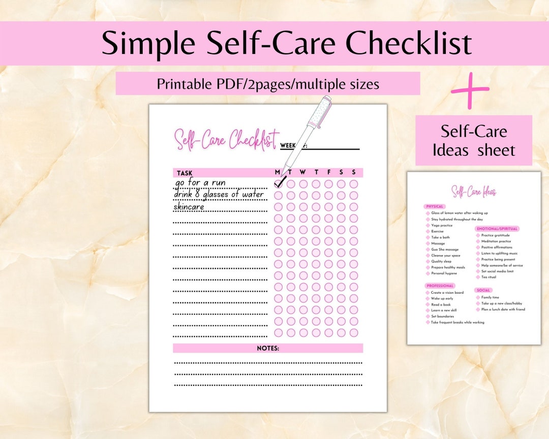 Self Care Planner Self-care Checklist Self Care to Do List - Etsy