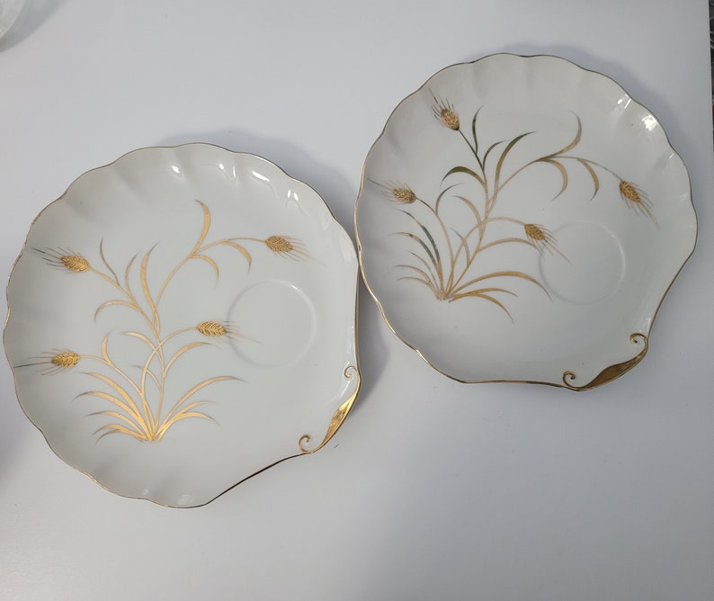 Vintage Lefton China Snack Plates: Golden Wheat, Scallop Shell - Set of ...