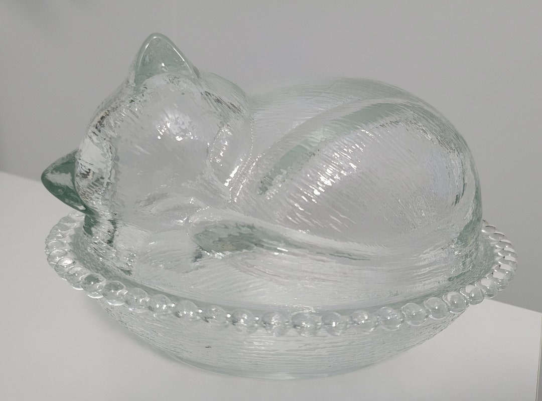 Indiana Glass, Cat in Nesting Bowl, Clear Dish - Etsy