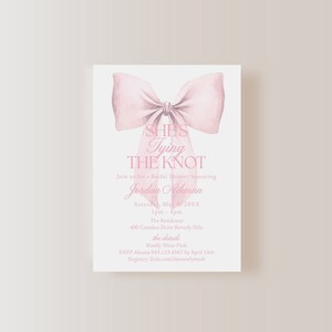 Tying the Knot Pink Bow Invitation E-vite 5”x7” - Etsy
