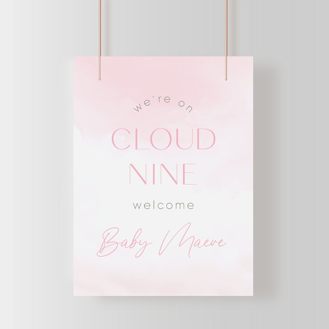Up in the Clouds on Cloud Nine 9 Baby Bridal Shower Pink Welcome Sign ...