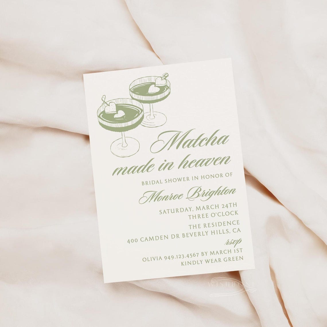 Matcha Made in Heaven Bridal Wedding Shower Birthday Invite E-vite 5"x7 ...