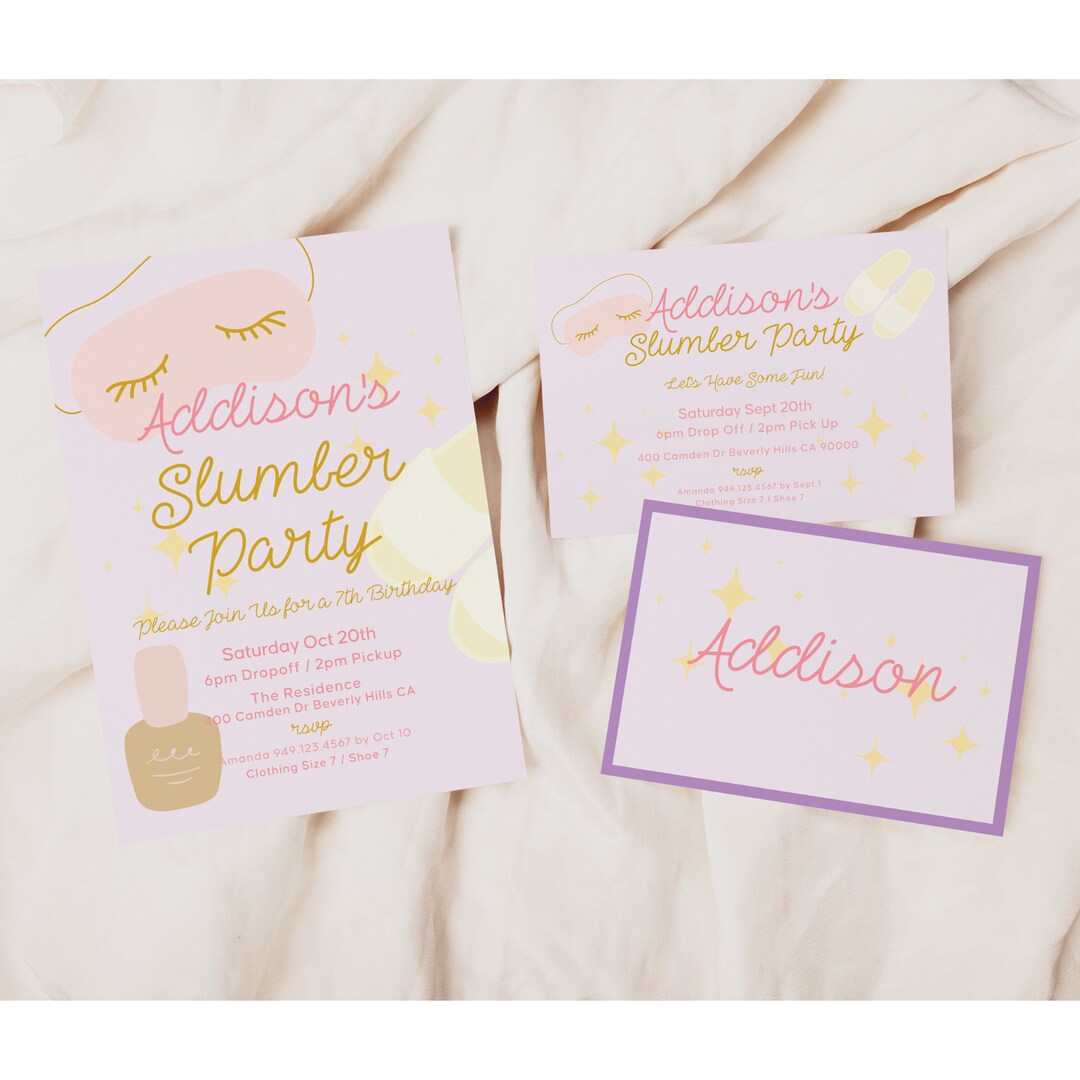 Slumber Party Evite Invitation Name Card Set - Etsy