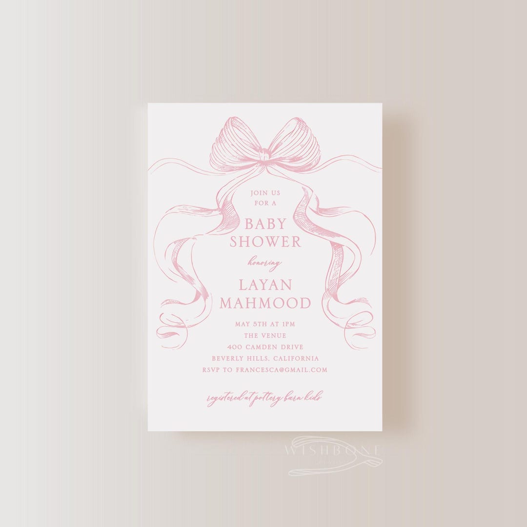 Baby Bridal Birthday Shower Sprinkle Brunch Pink Bow Invitation E-vite ...