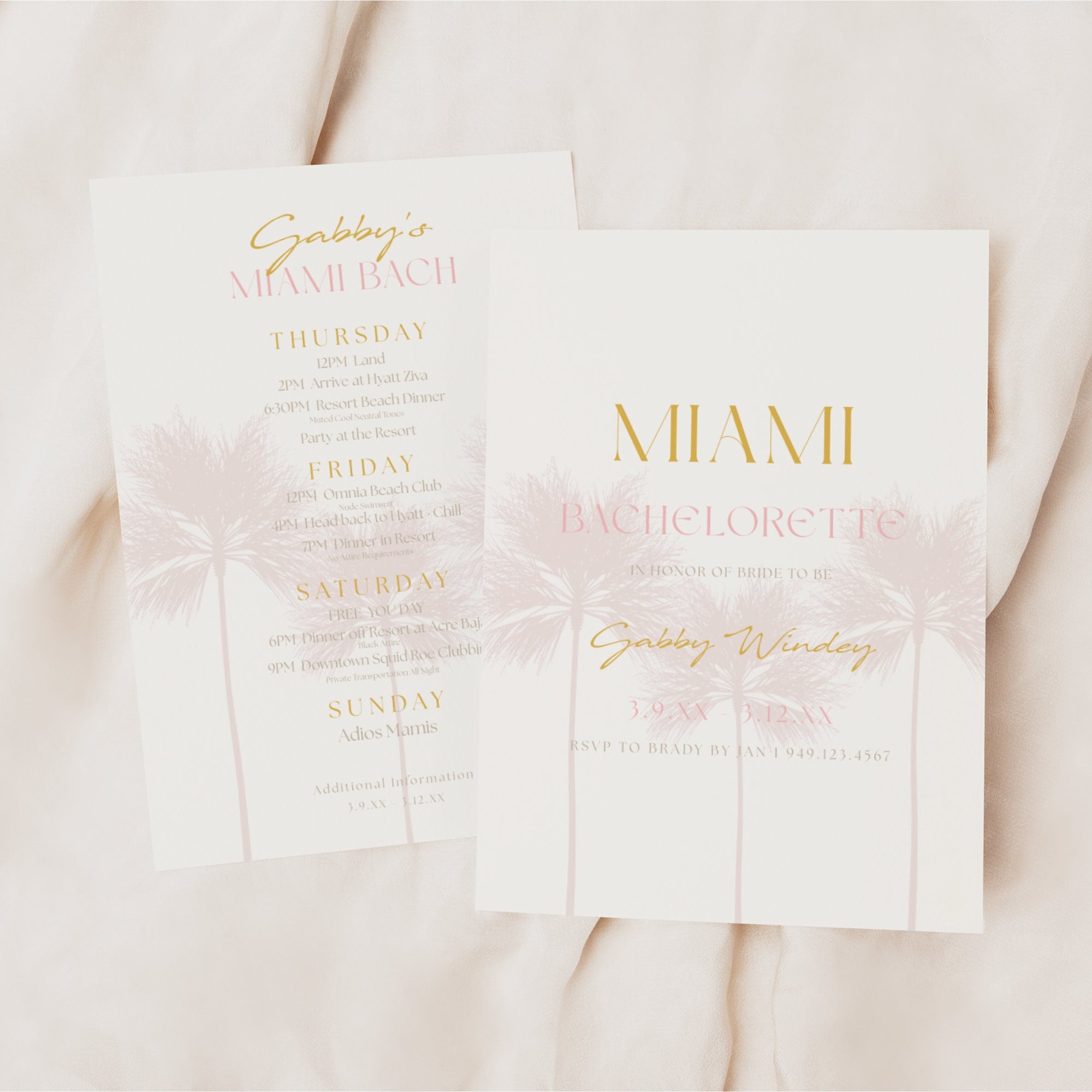 Pink Light Palm Trees | Bachelorette Invite E-vite + Itinerary 5"x7 ...