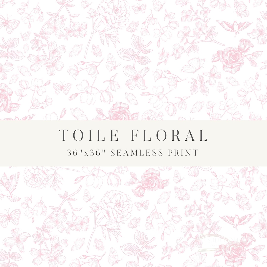 Pink Toile Floral Seamless Print 36"x36" - Etsy