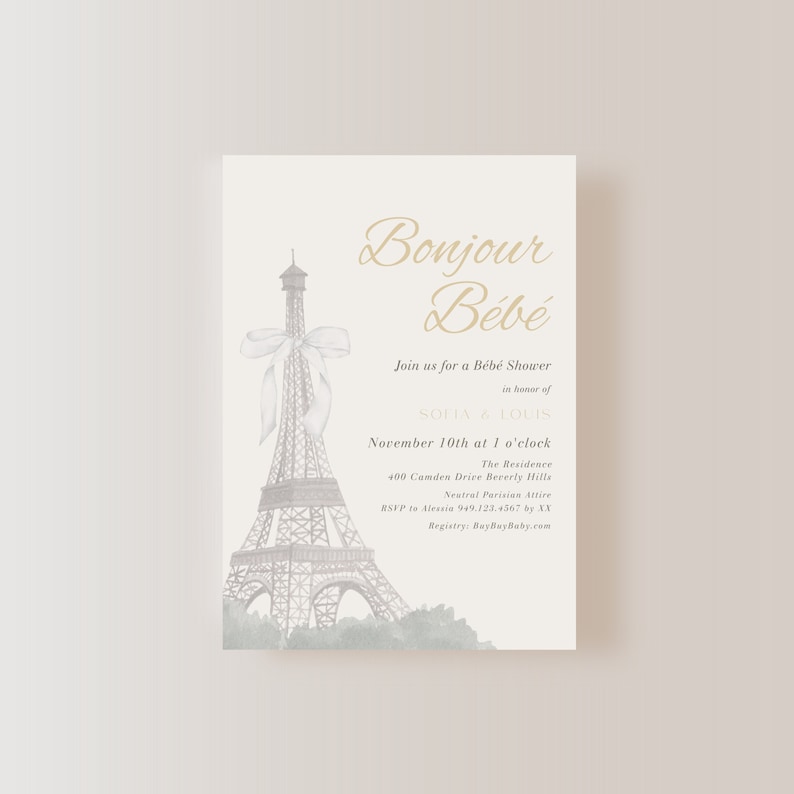 French Parisian Bébé Eiffel Tower Bow Baby Shower Birthday Invitation E ...