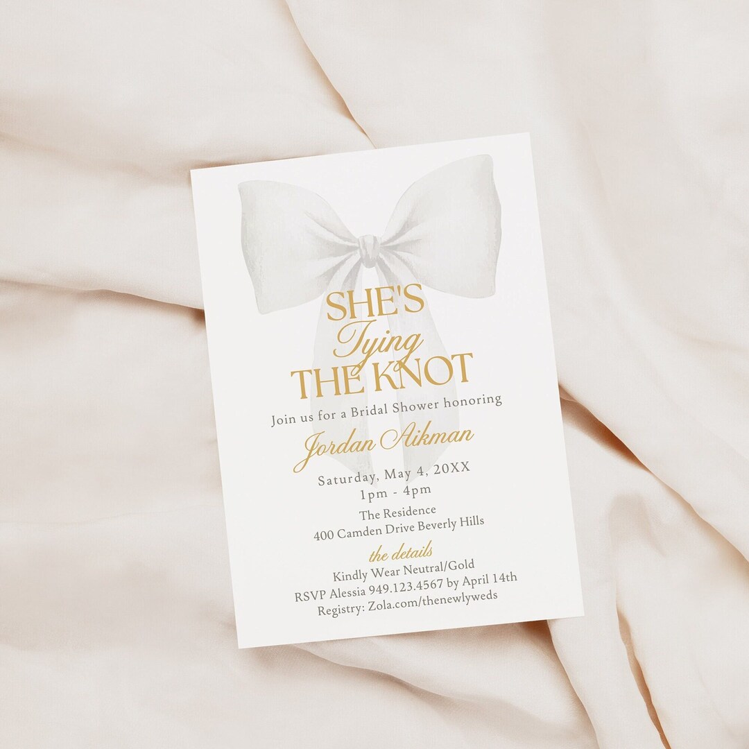 Tying the Knot White Blue Bow Invitation E-vite 5”x7” - Etsy