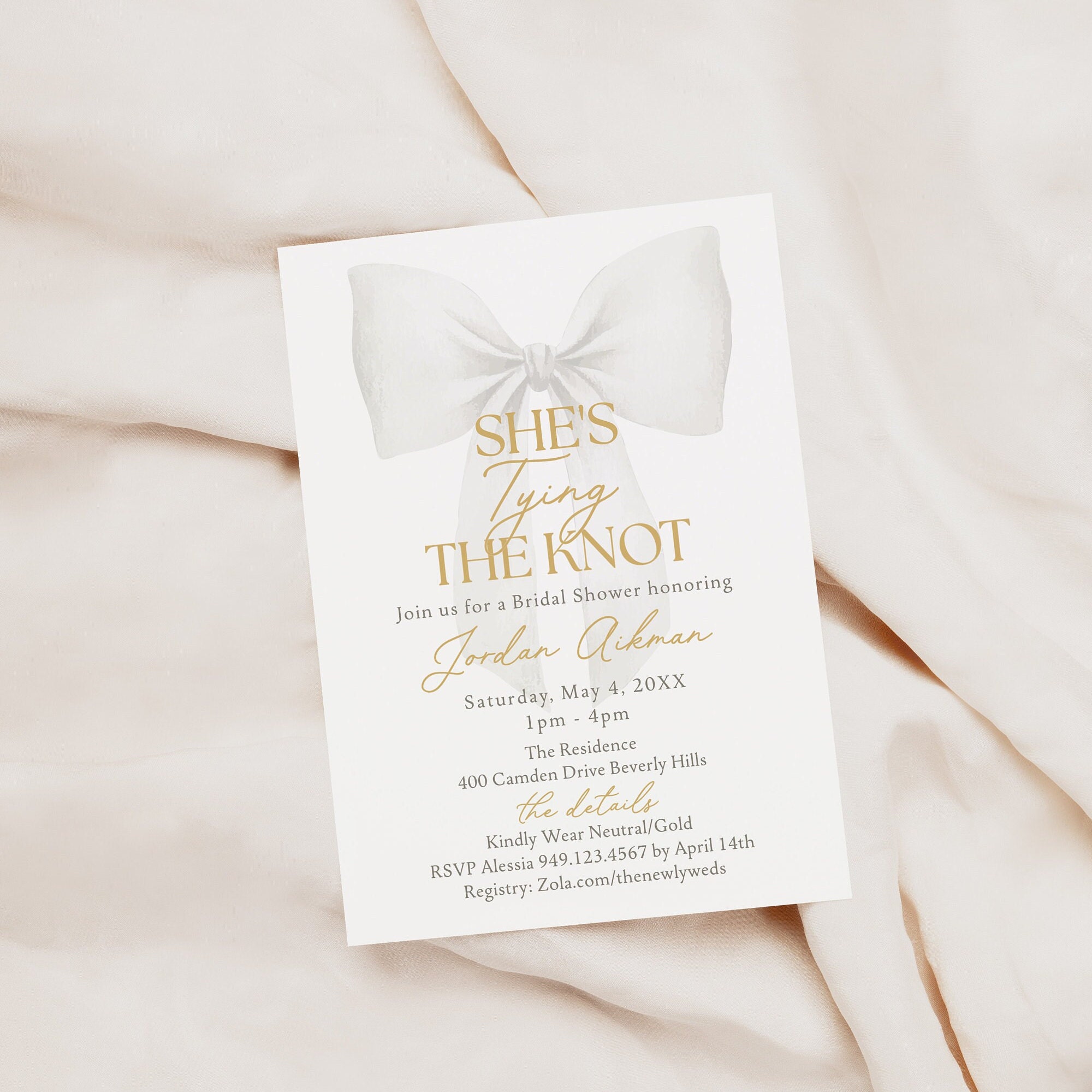 Tying the Knot White Blue Bow Invitation E-vite 5x7 - Etsy