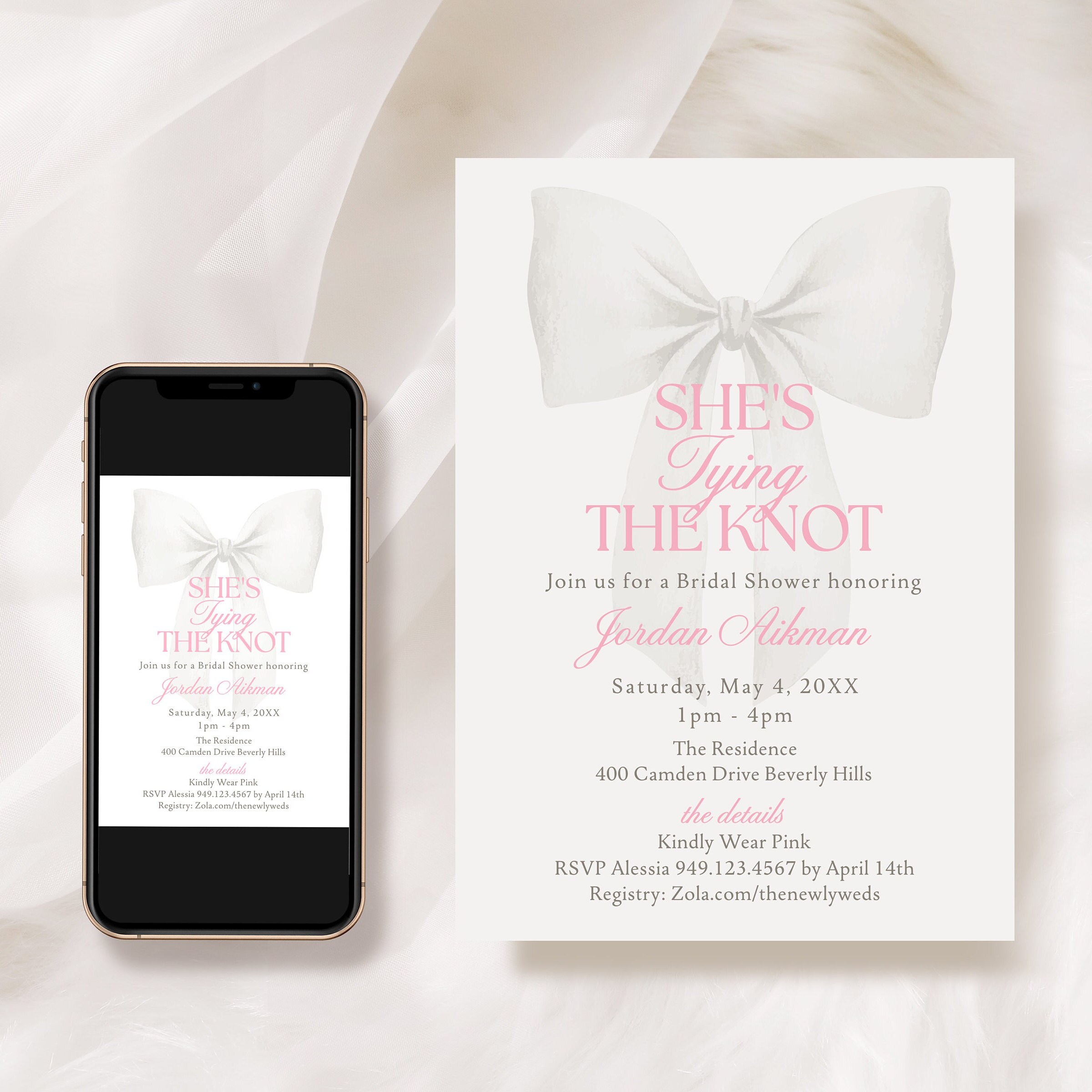 Tying the Knot White Blue Bow Invitation E-vite 5x7 - Etsy