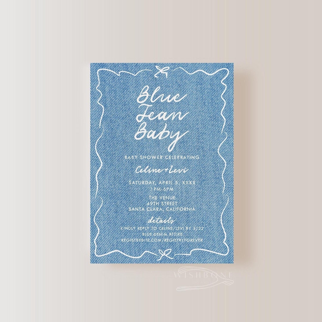 Blue Jean Baby Denim Shower Brunch Sprinkle Bow Customizable Invite E ...