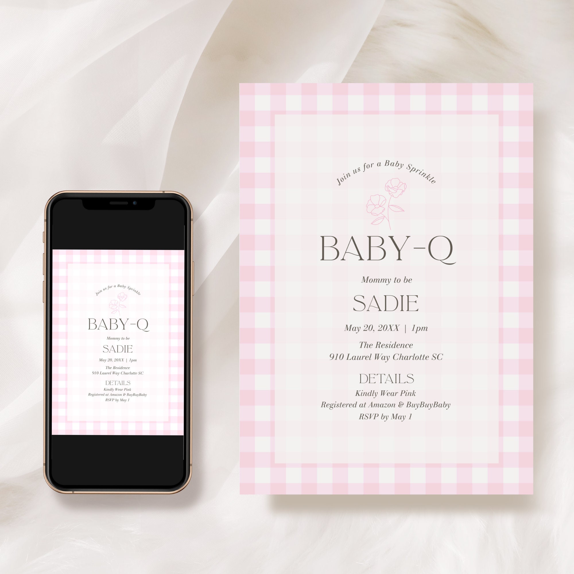 Baby-q BBQ Cookout Baby Shower Sprinkle Gingham Invite E-vite 5"x7" - Etsy