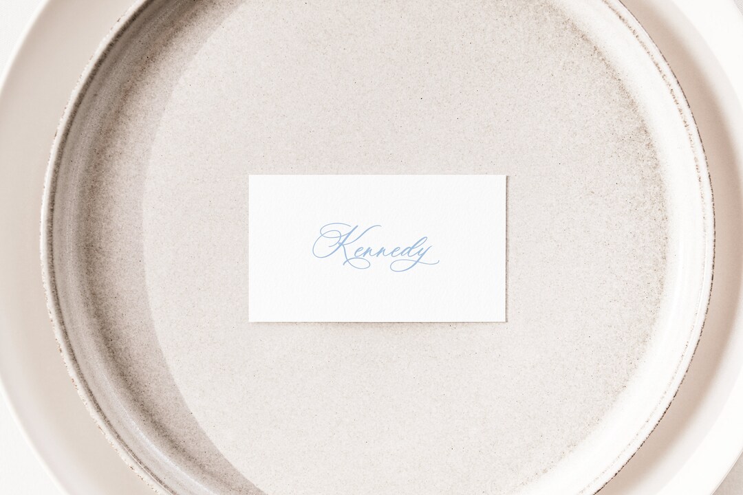 Something Blue Script Folded Flat Place Card - Etsy