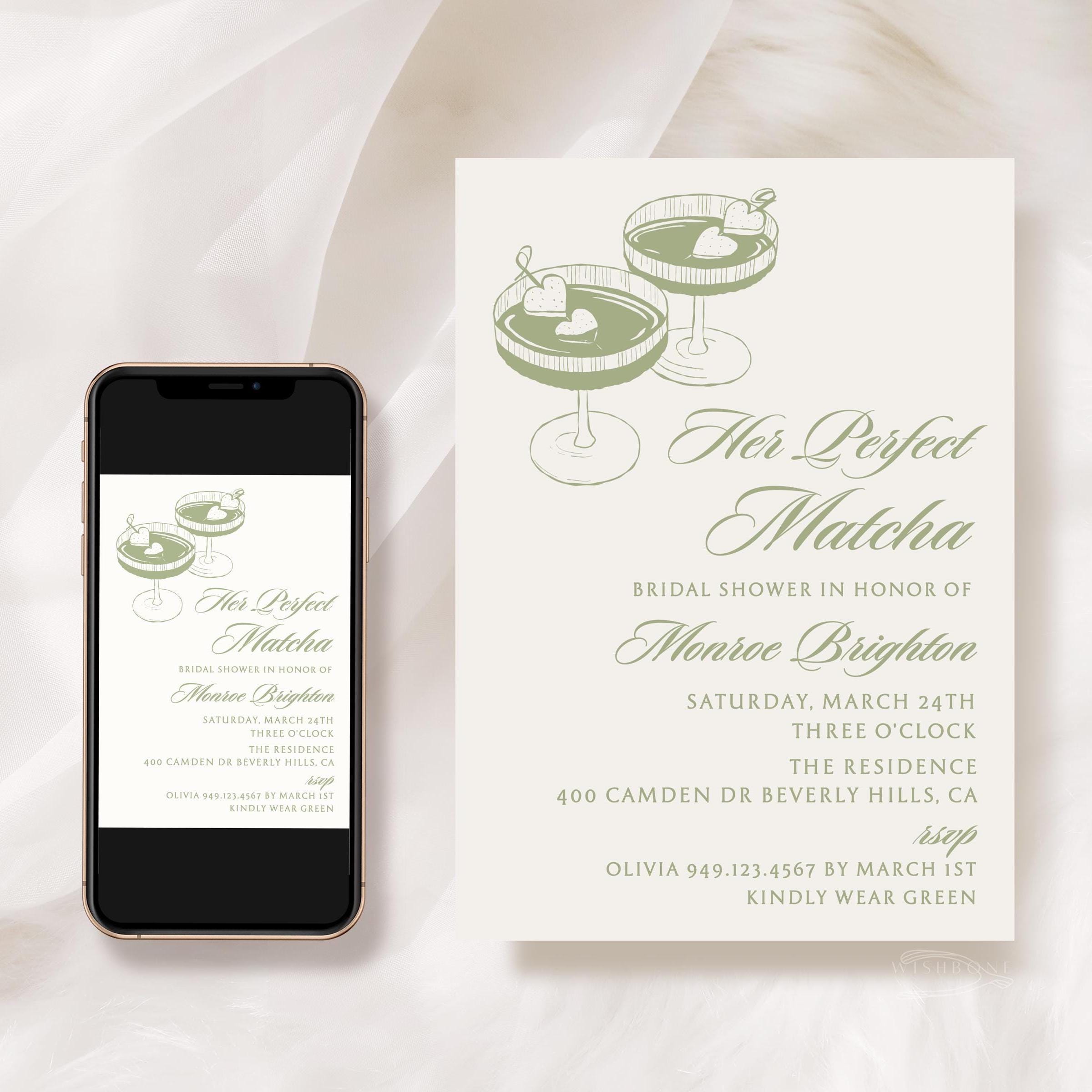 Matcha Made in Heaven Bridal Wedding Shower Birthday Invite E-vite 5"x7 ...