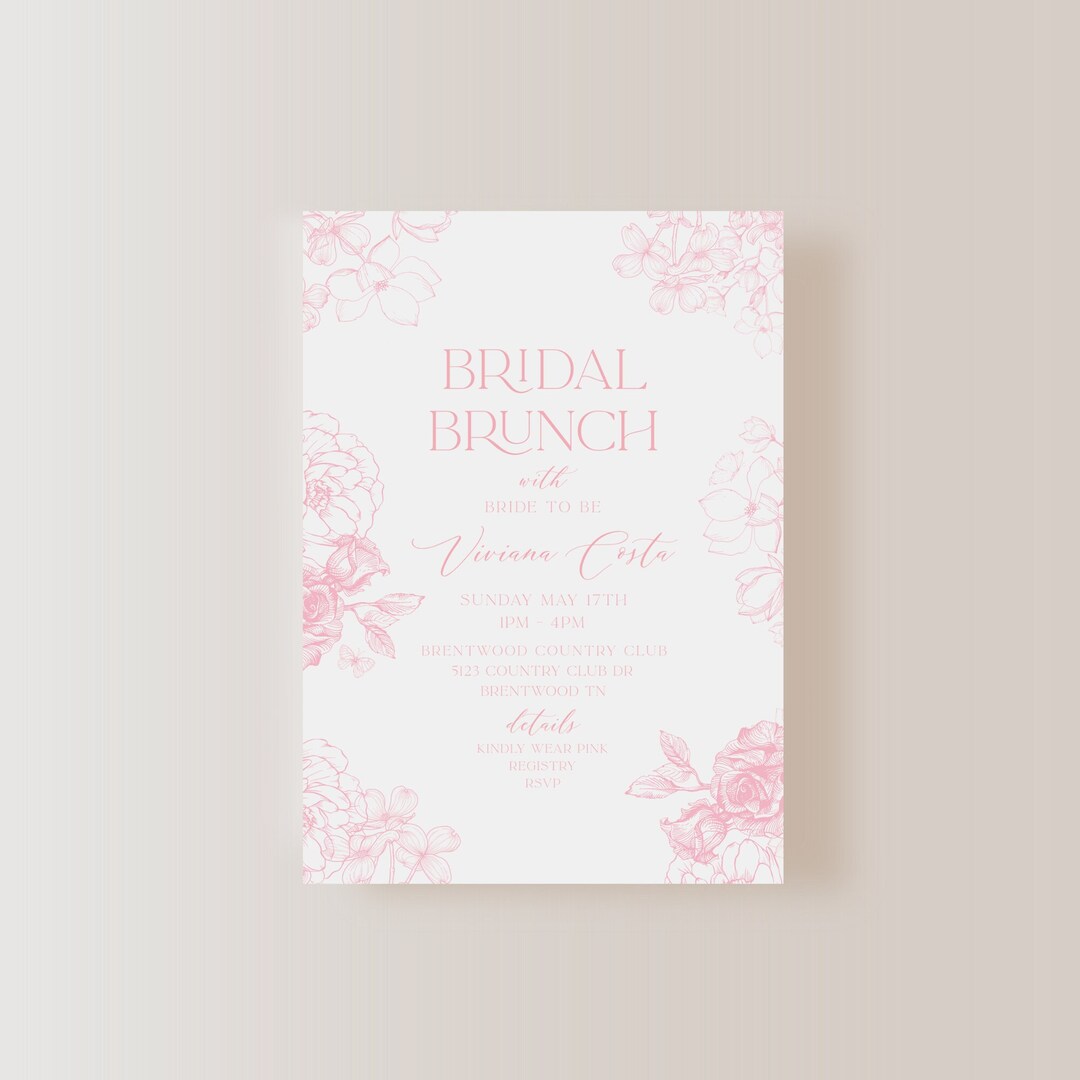 Rose Pink Toile Bridal Baby Shower Sprinkle Brunch Invite E-vite 5x7 - Etsy
