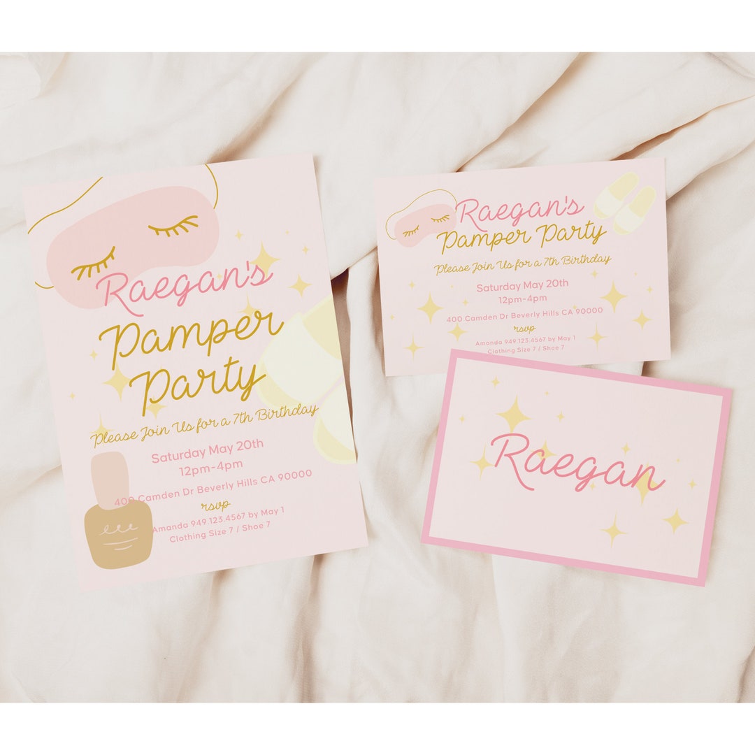 Pamper Polish Party Spa Day Evite Invitation Name Card Set - Etsy