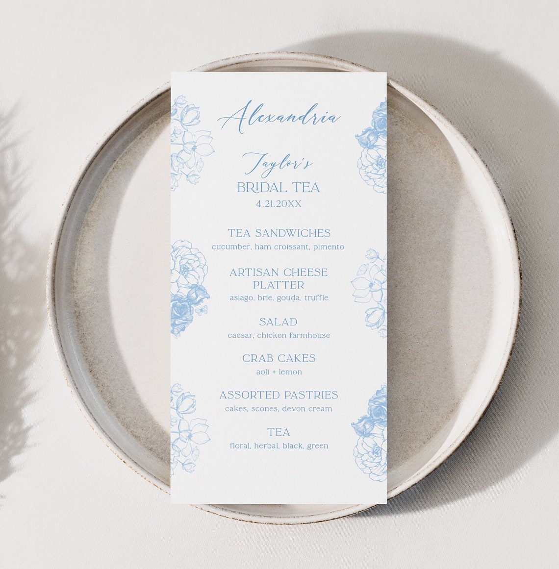 Blue Floral Toile Menu Bridal Baby Shower Sprinkle Brunch 4x8 - Etsy
