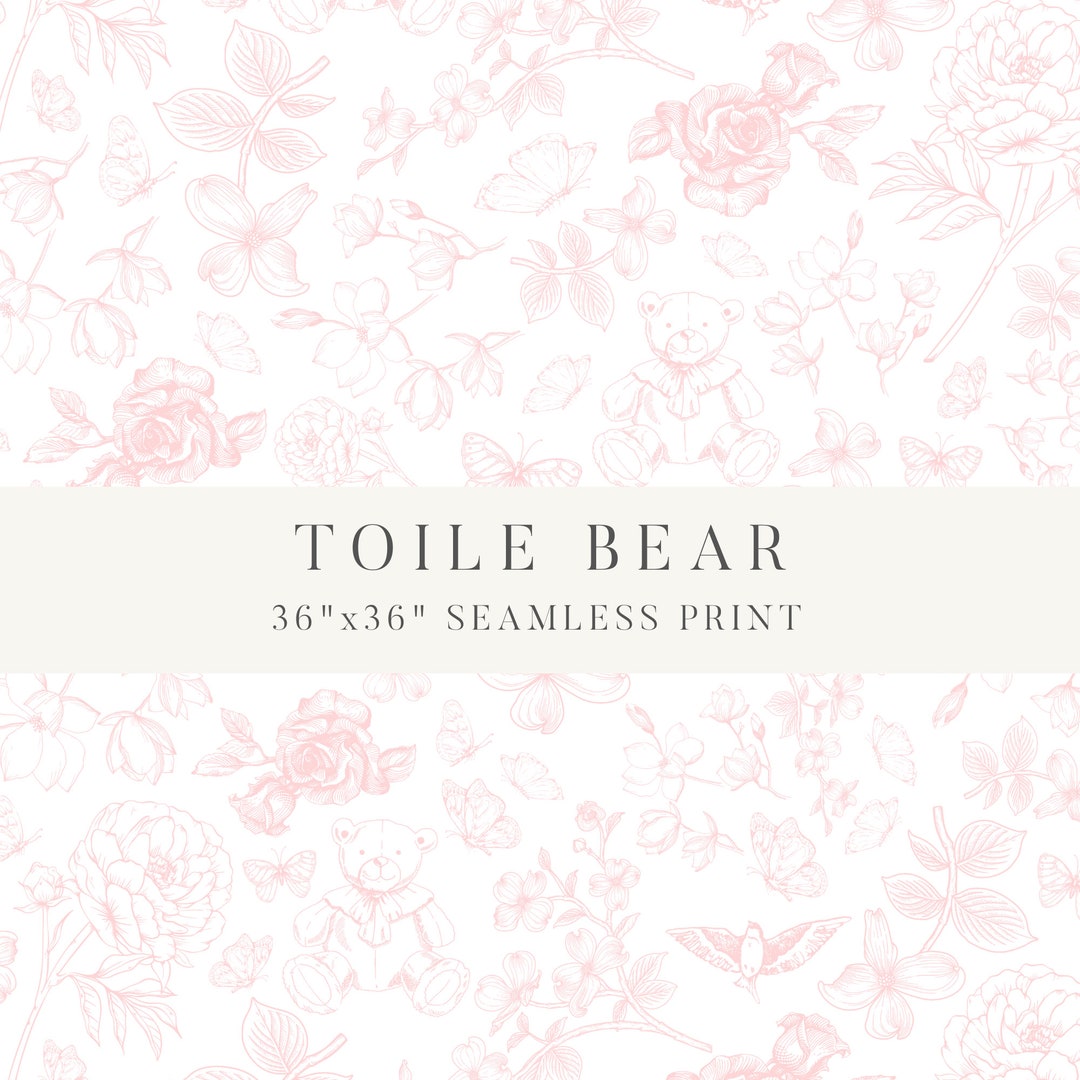 Pink Toile Bear Seamless Print 36"x36" - Etsy