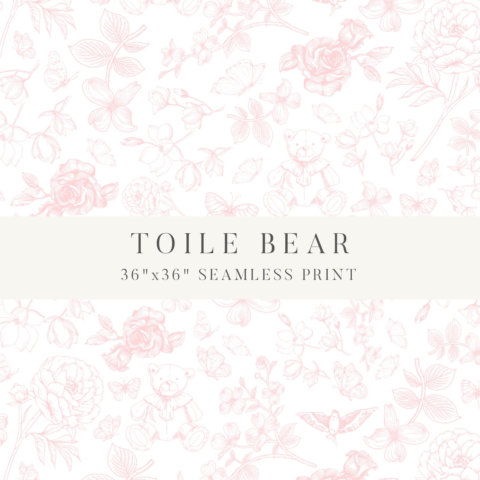 Pink Toile Bear Seamless Print 36"x36" - Etsy