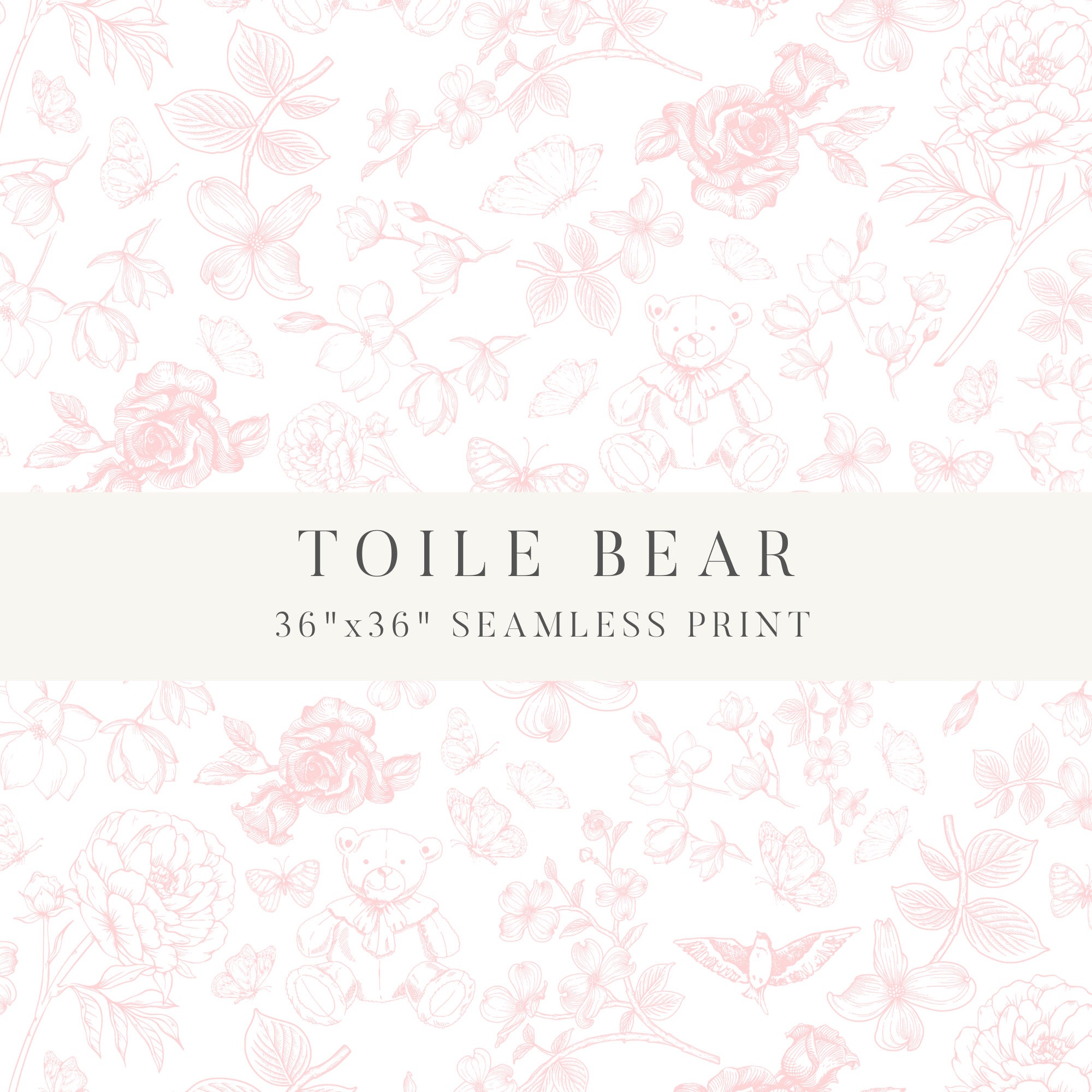 Pink Toile Bear Seamless Print 36"x36" - Etsy