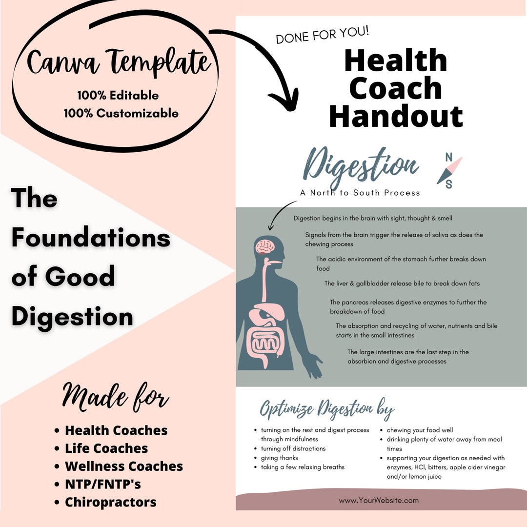 Health Coach Tools : Done for You Digestion Handout | Canva Template ...