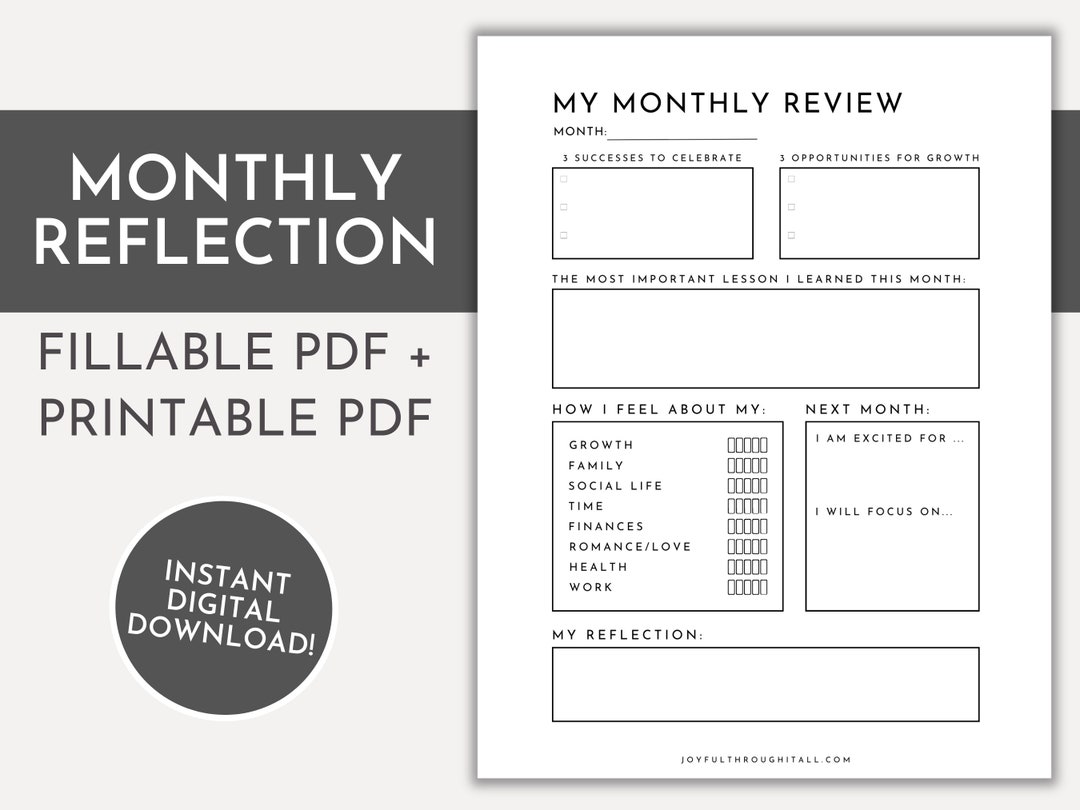 Monthly Review Printable, Monthly Reflection, Monthly Check In, Monthly ...