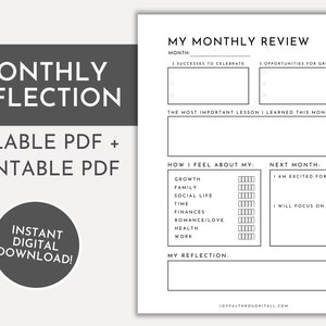 Monthly Review Printable, Monthly Reflection, Monthly Check In, Monthly ...