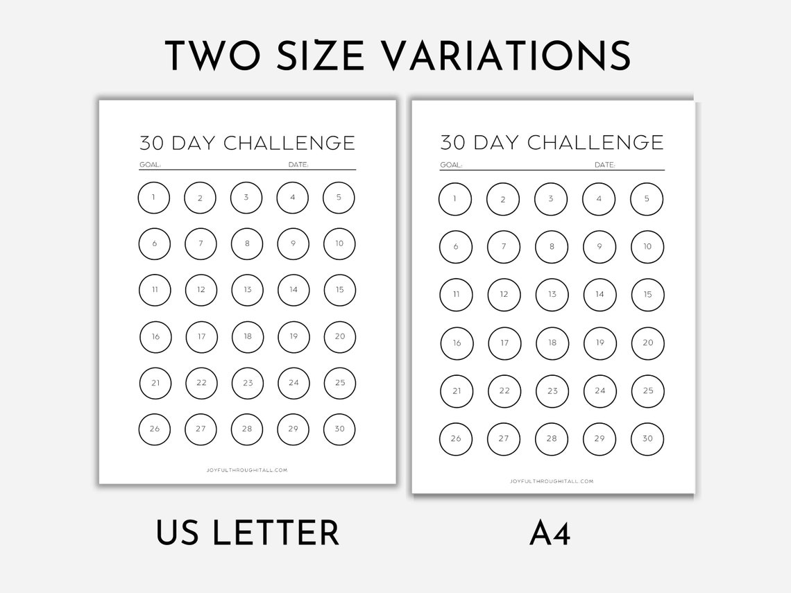30 Day Challenge Goal Setting Progress Tracker 30 Day - Etsy