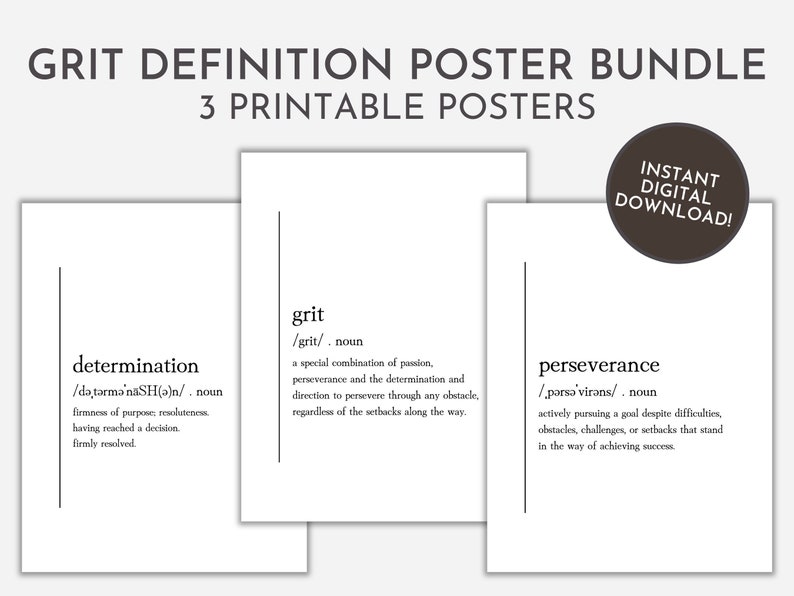 Grit Definition Print Set: Inspirational Office Decor (digital Download ...