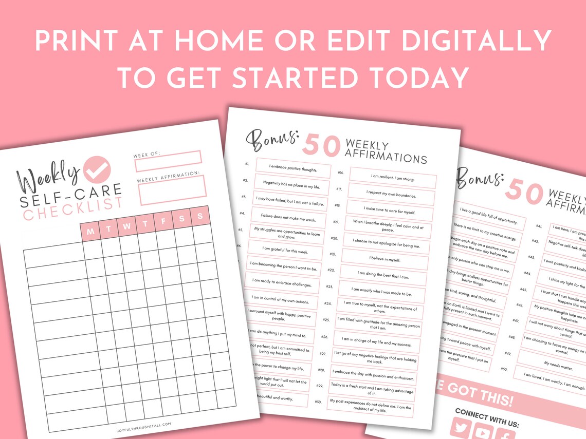 Daily Self Care Checklist Printable Self Care Habit Tracker - Etsy