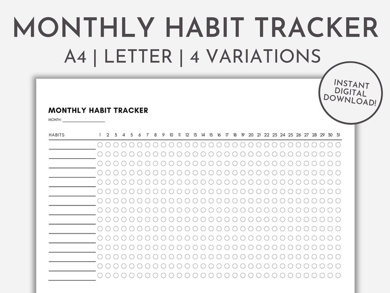 Monthly Habit Tracker Printable Landscape, Habit Tracker Template ...