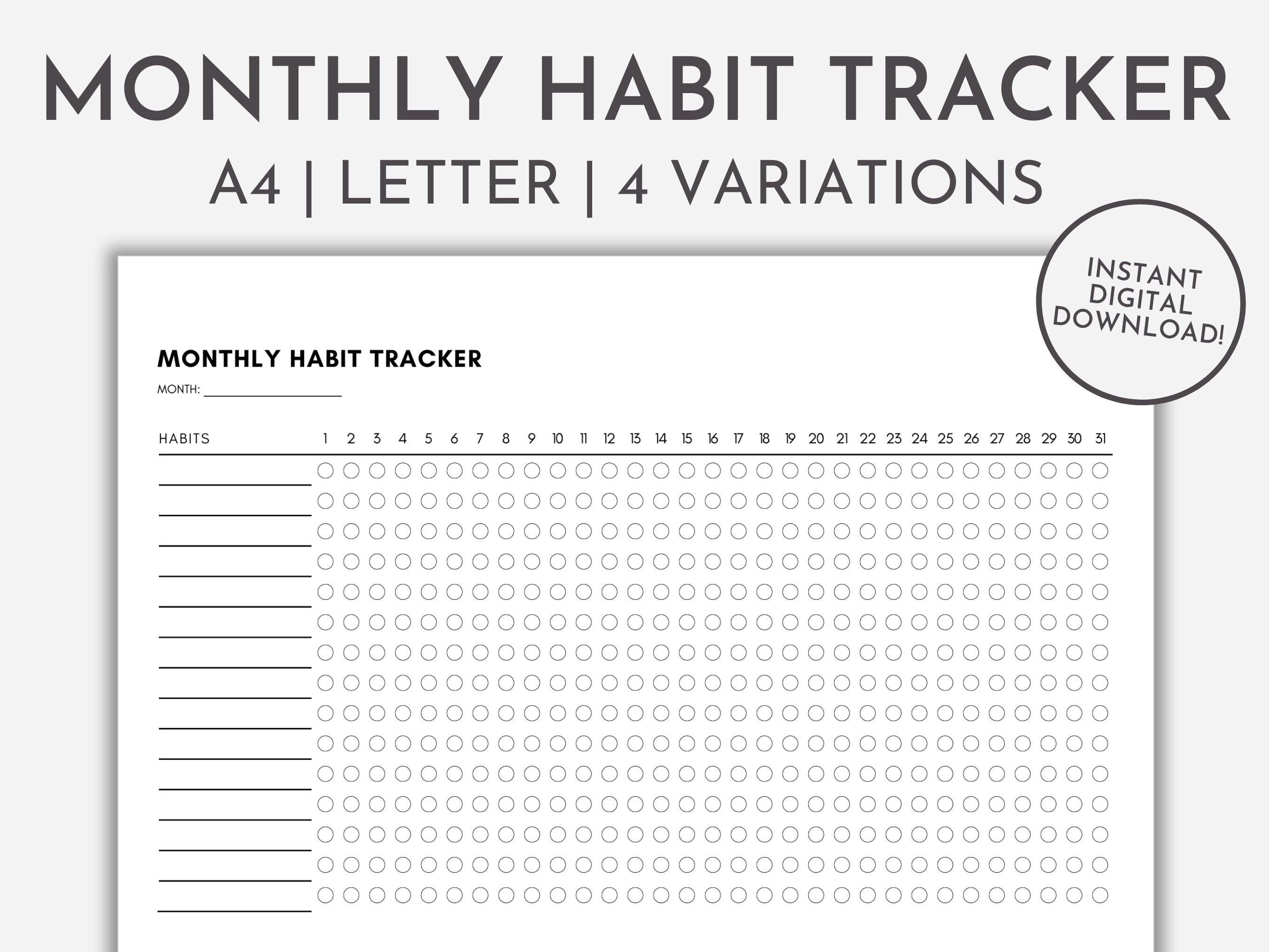 Monthly Habit Tracker Printable Landscape, Habit Tracker Template ...