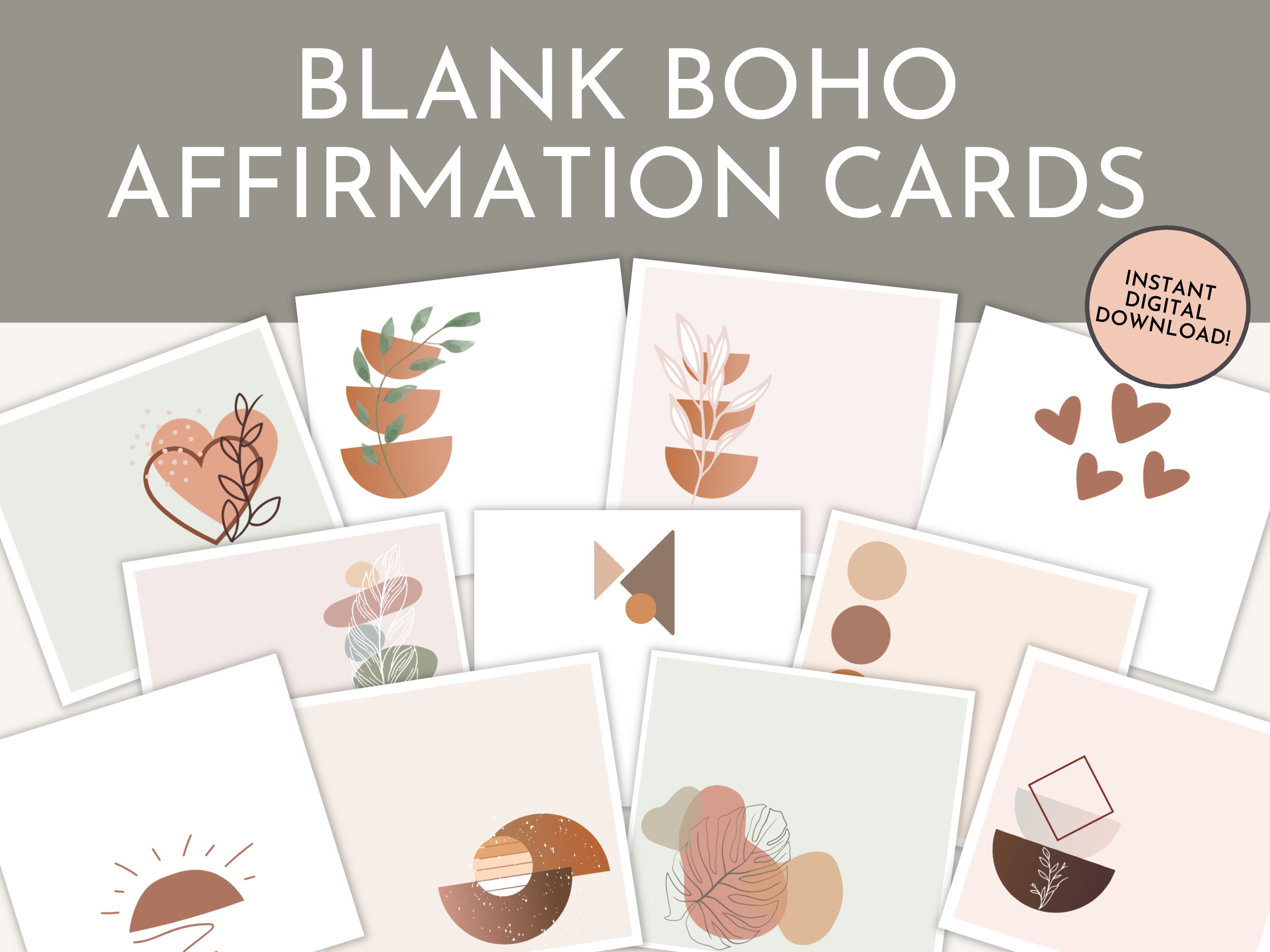 84 Printable Blank Affirmation Cards, BOHO Affirmation Cards, Blank Note Cards, Blank Scripture ...