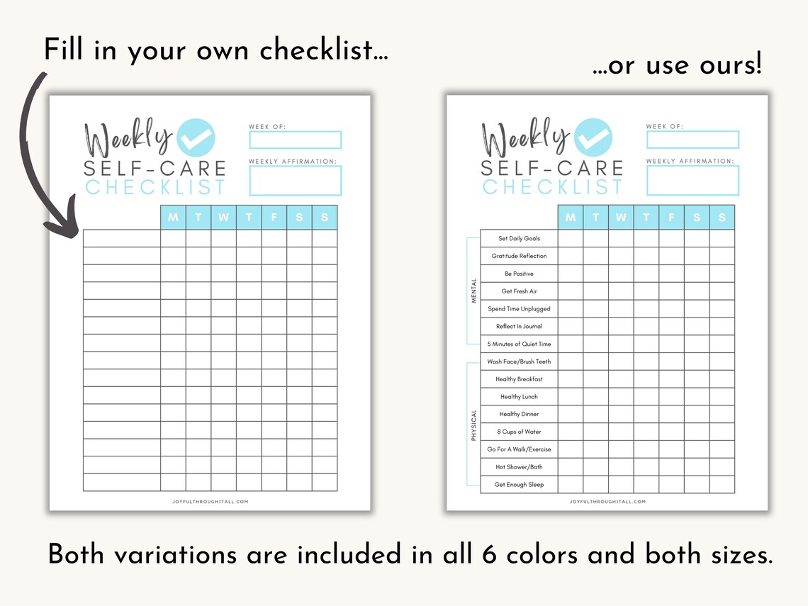 Daily Self Care Checklist Printable, Self Care Habit Tracker, Self Care ...