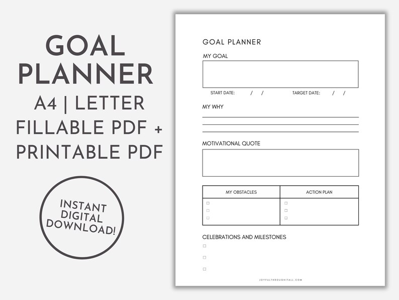 Goal Planner Printable, Goal Setting Worksheet, Action Planner, Goal ...