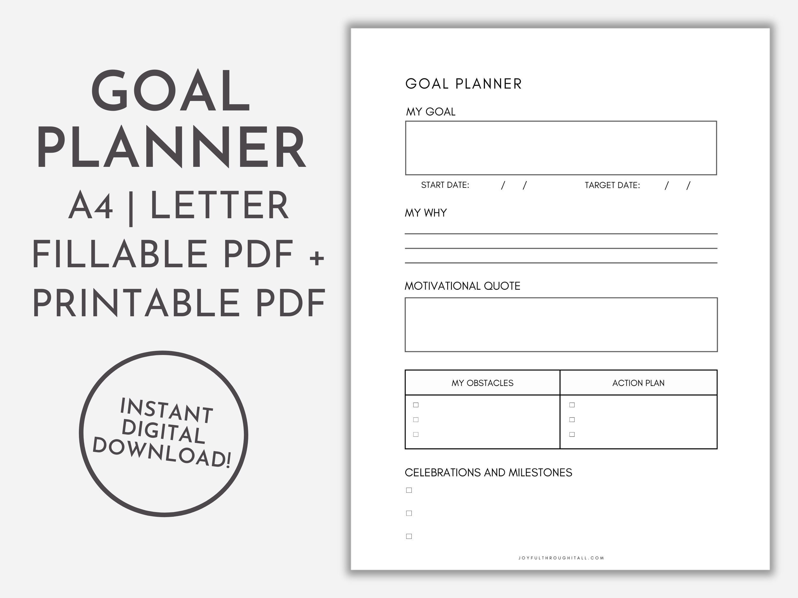 Goal Planner Printable, Goal Setting Worksheet, Action Planner, Goal ...