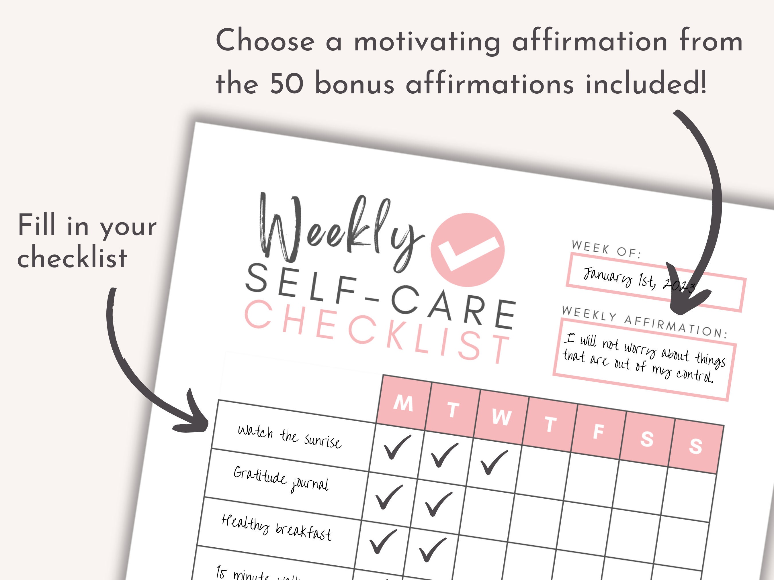 Daily Self Care Checklist Printable Self Care Habit Tracker - Etsy