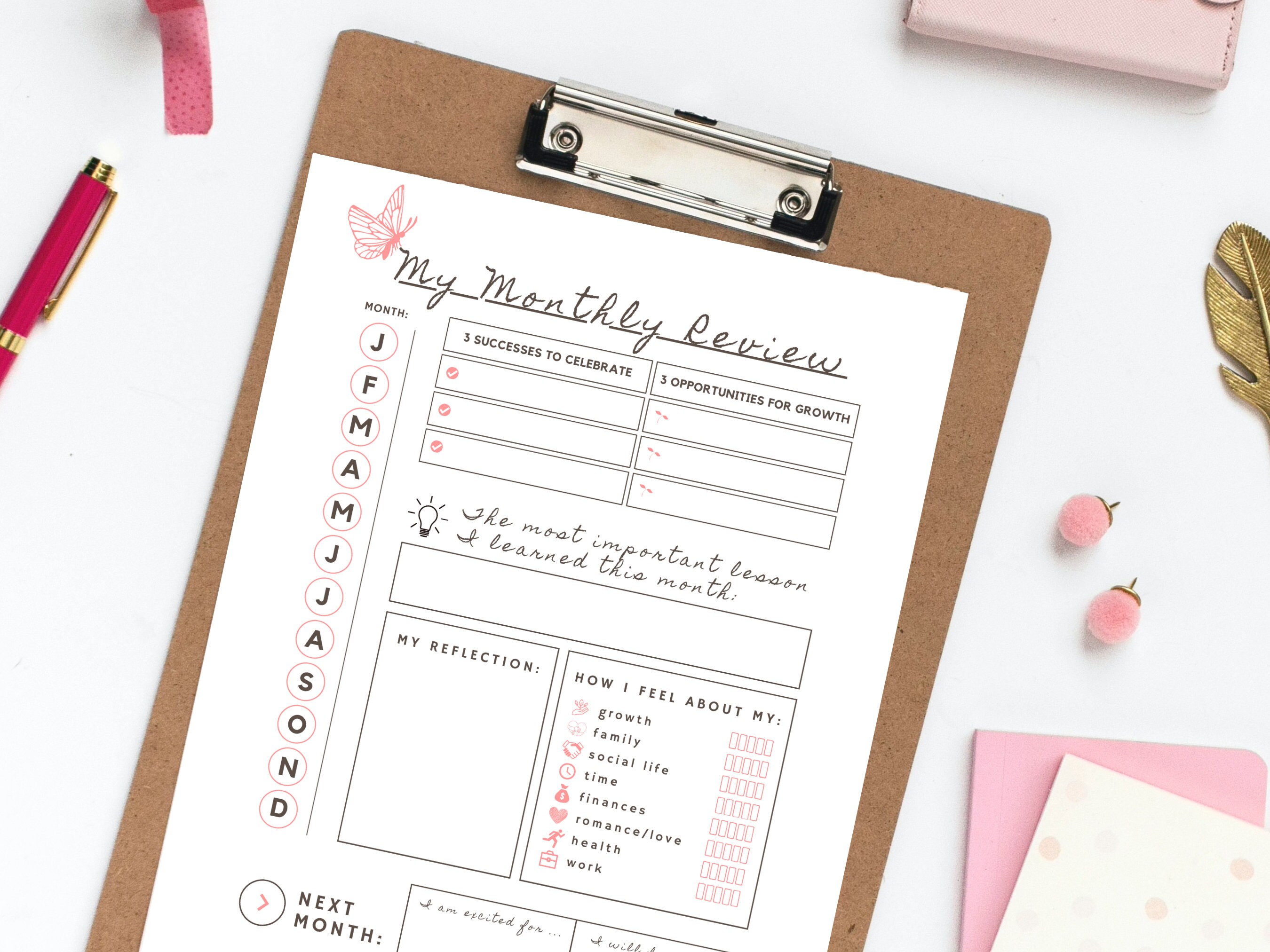 Monthly Review Printable, Monthly Reflection, Monthly Check In, Monthly ...