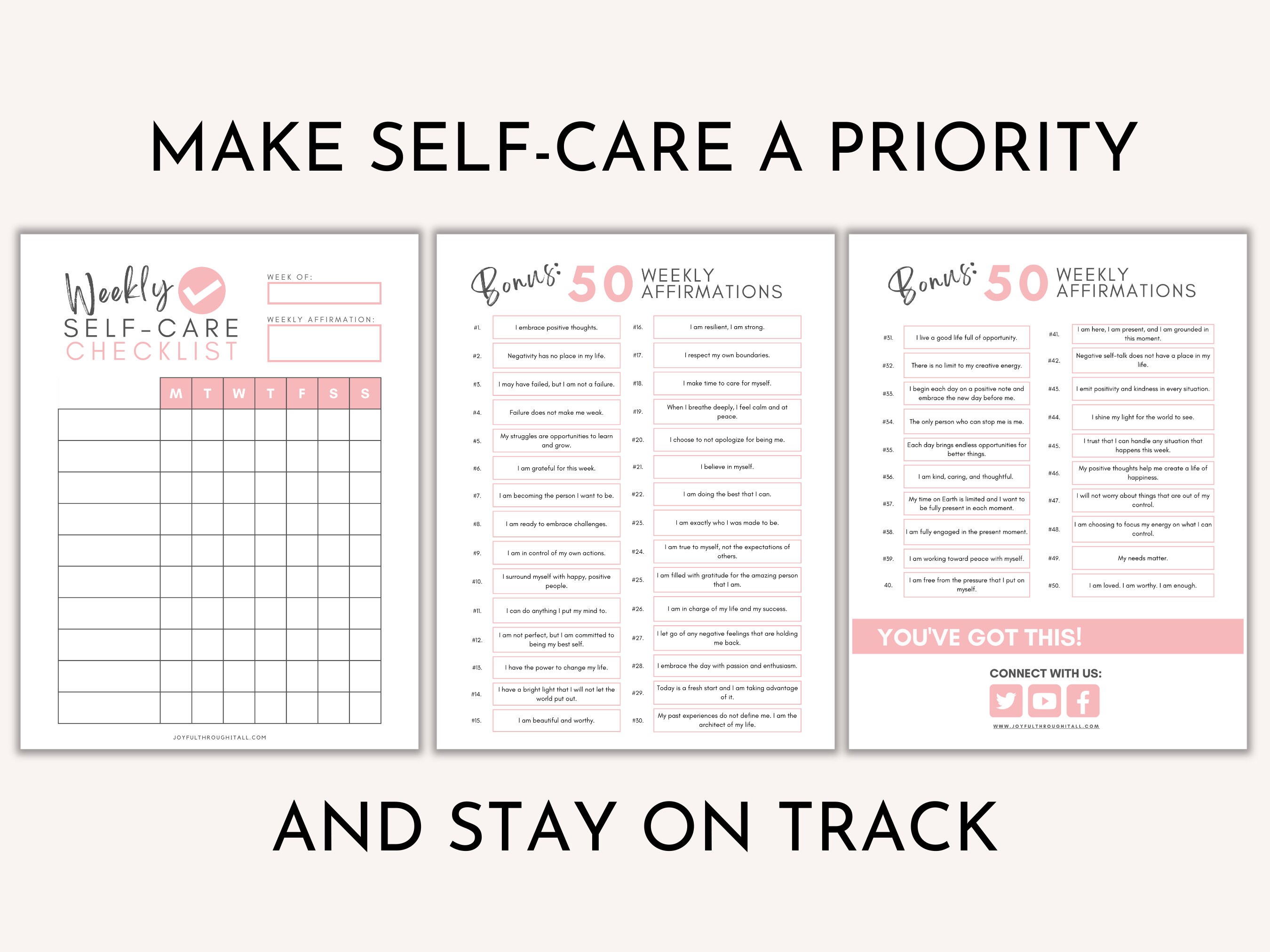 Daily Self Care Checklist Printable Self Care Habit Tracker - Etsy