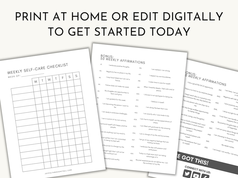 Daily Self Care Checklist Printable, Self Care Habit Tracker, Self Care ...