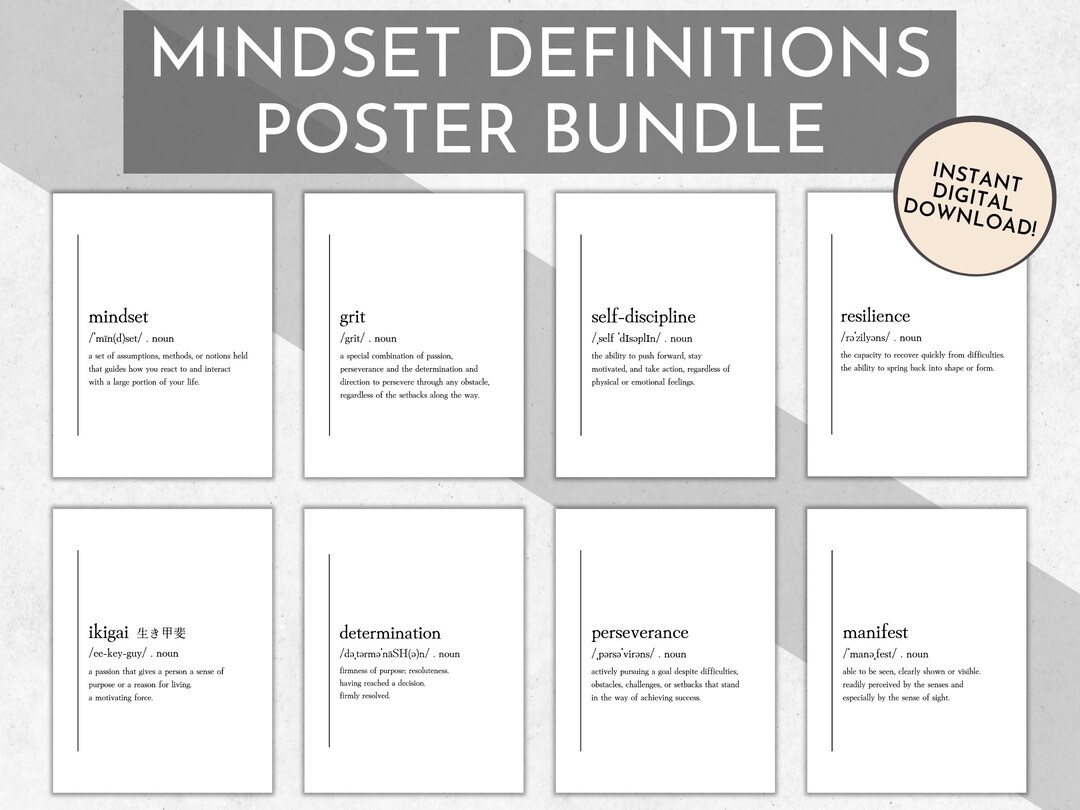 Mindset Definition Printable Bundle Set of 8 Definition - Etsy