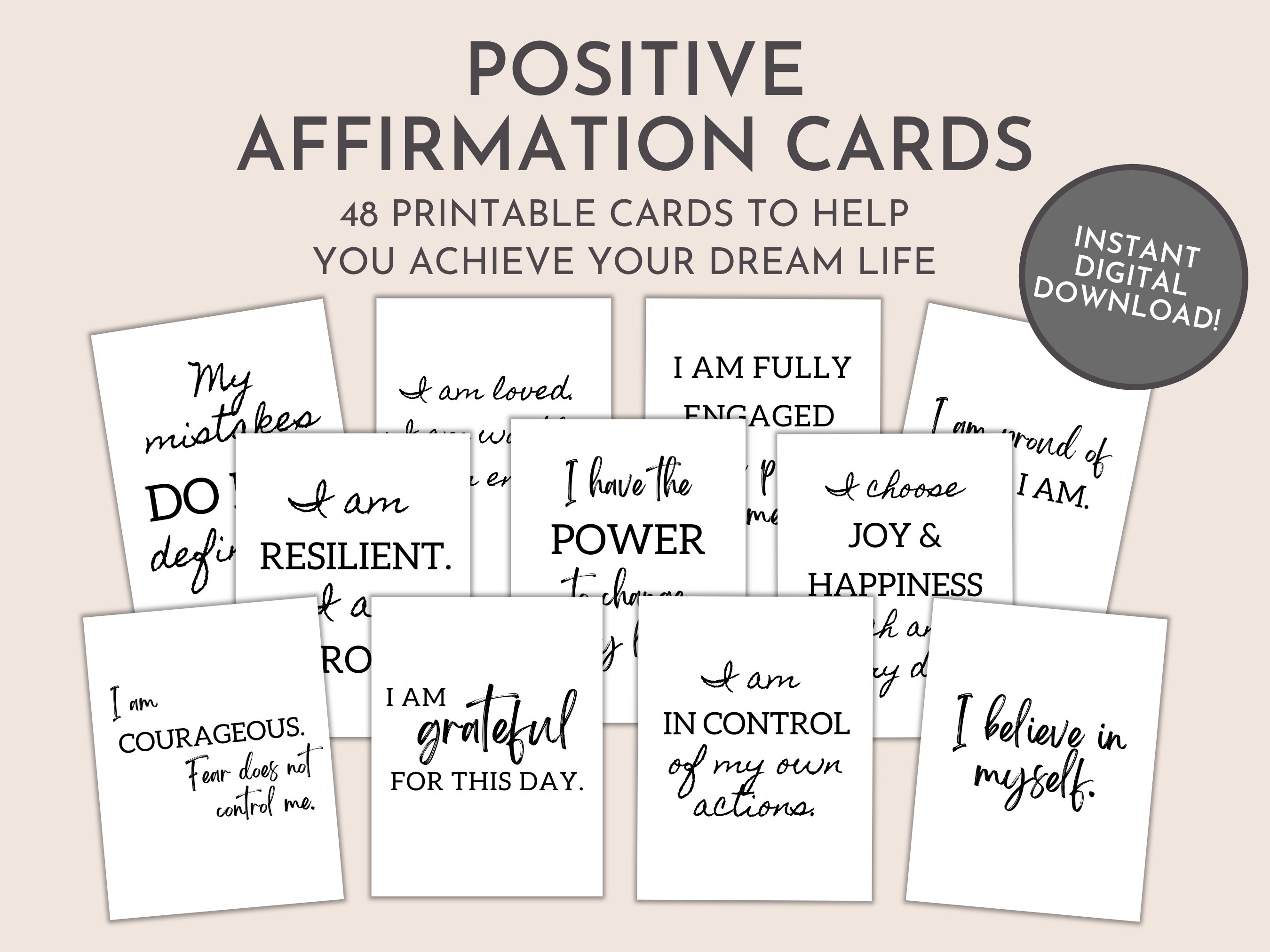 Minimalist Positive Affirmation Cards, Motivational Cards, Printable ...