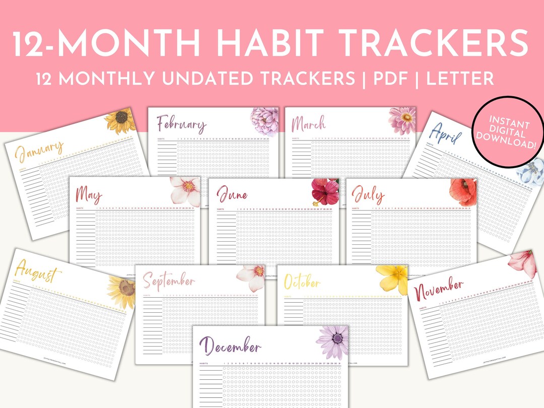 Monthly Habit Tracker Printable Landscape, Habit Tracker Template ...