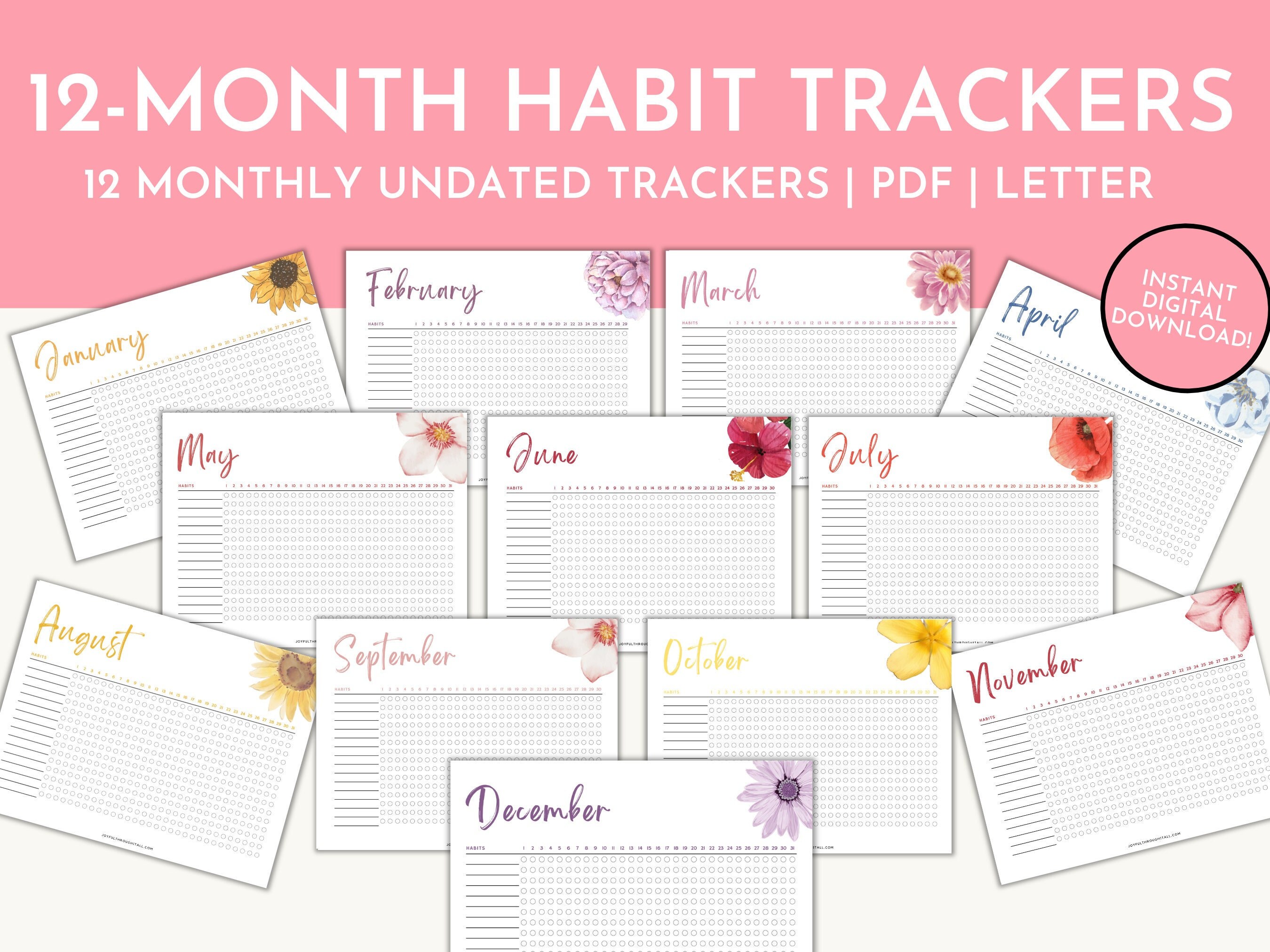 Monthly Habit Tracker Printable Landscape, Habit Tracker Template ...