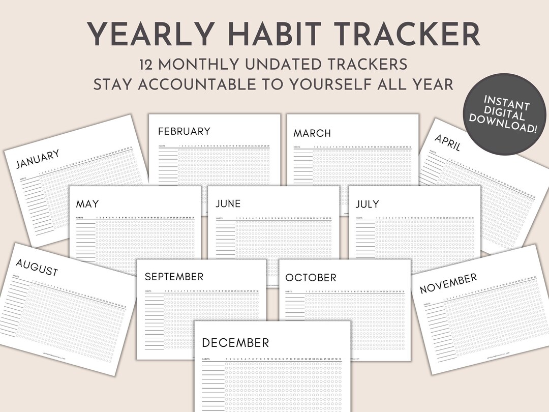 Minimalist Yearly Habit Tracker Printable, Habit Tracker Template ...