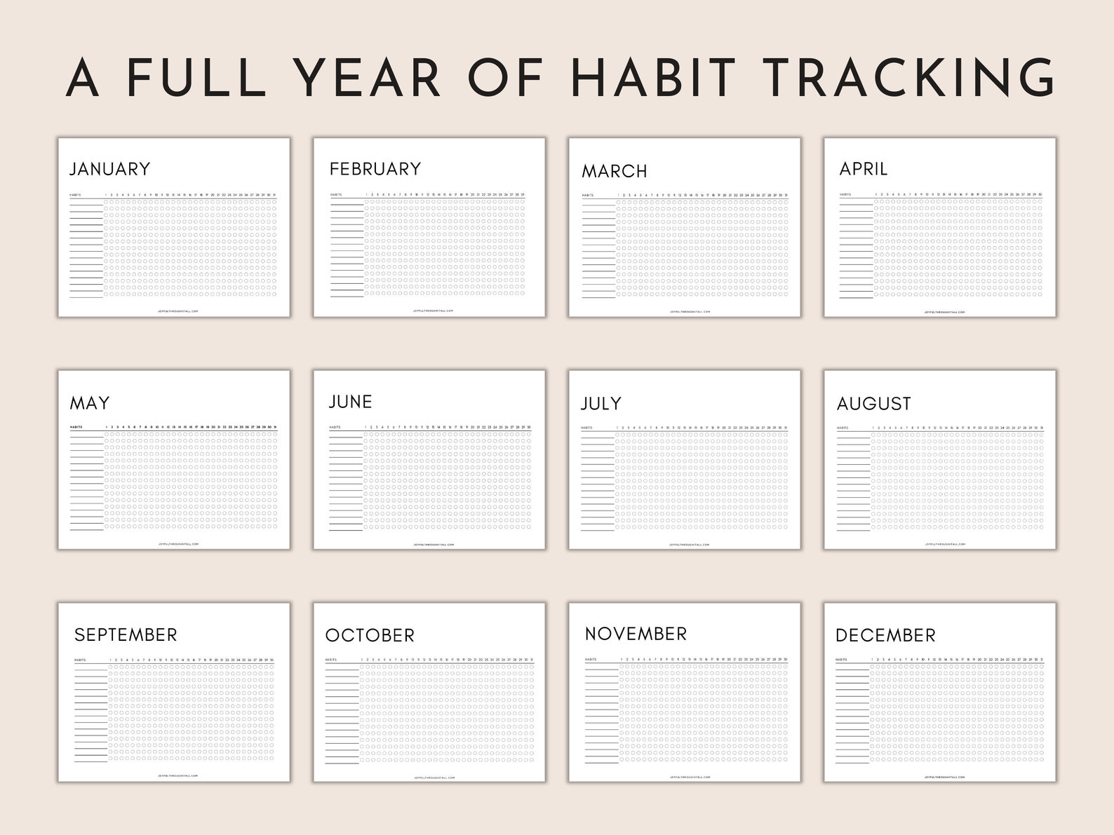 Minimalist Yearly Habit Tracker Printable, Habit Tracker Template ...