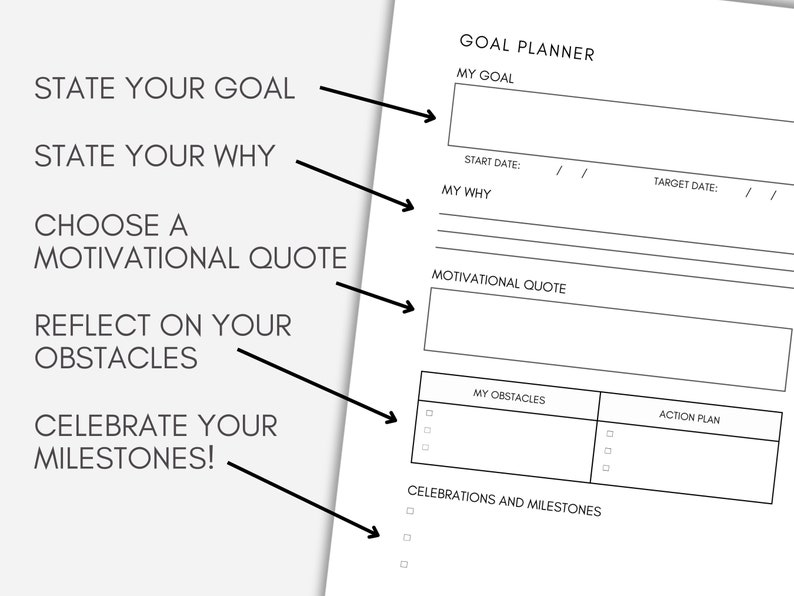 Goal Planner Printable, Goal Setting Worksheet, Action Planner, Goal ...