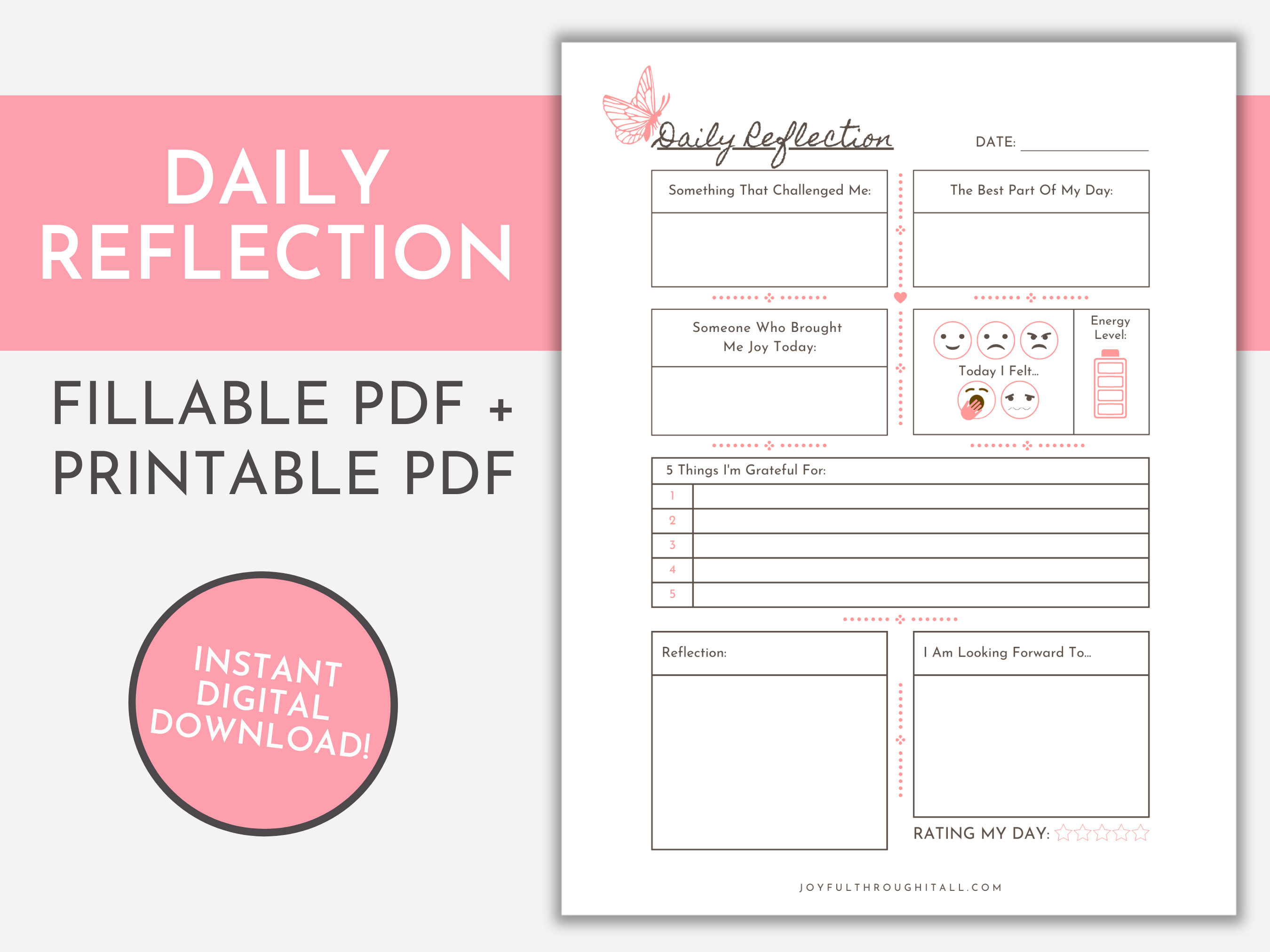 Daily Review Printable, Daily Reflection Planner, Daily Check In, Daily ...