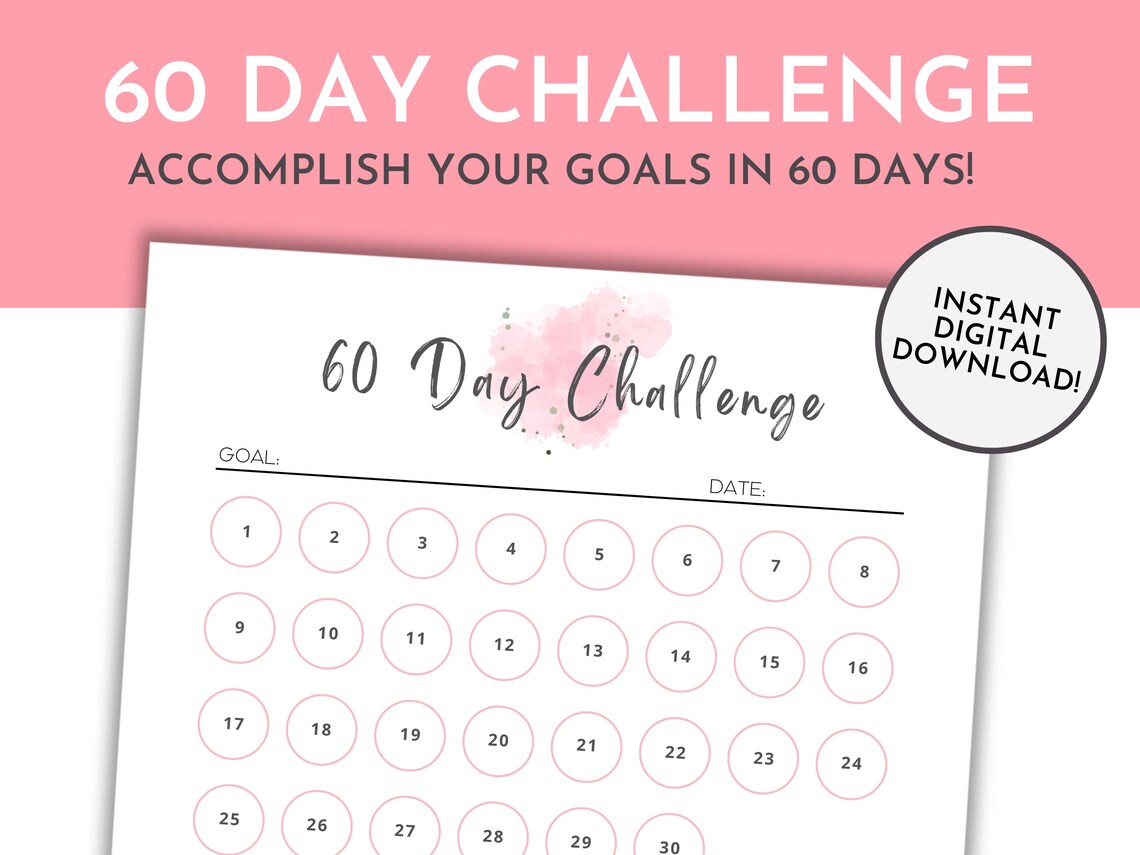 60 Day Challenge, Goal Setting, Progress Tracker, 60 Day Challenge ...